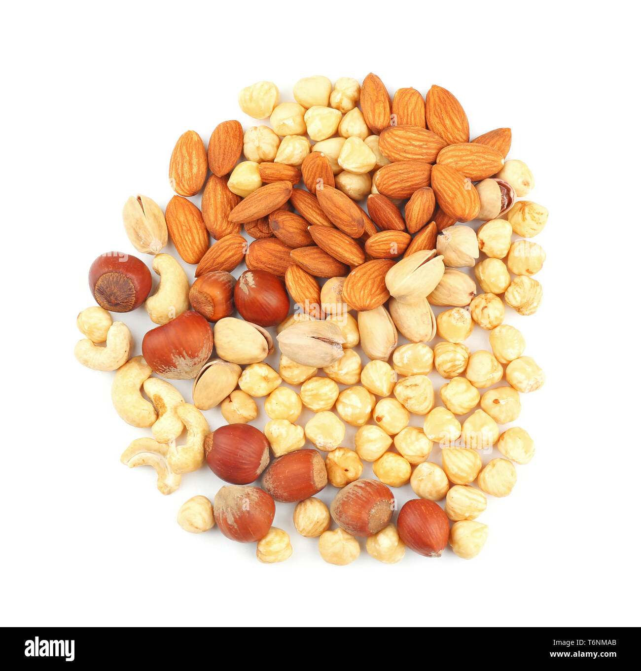 Different nuts on white background, top view Stock Photo - Alamy