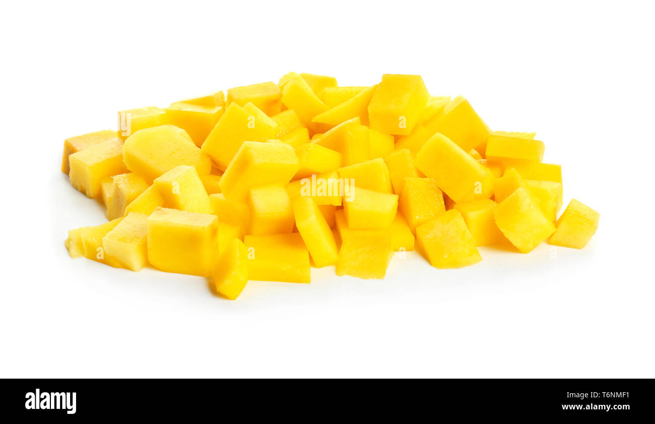 Pieces of fresh mango on white background Stock Photo - Alamy