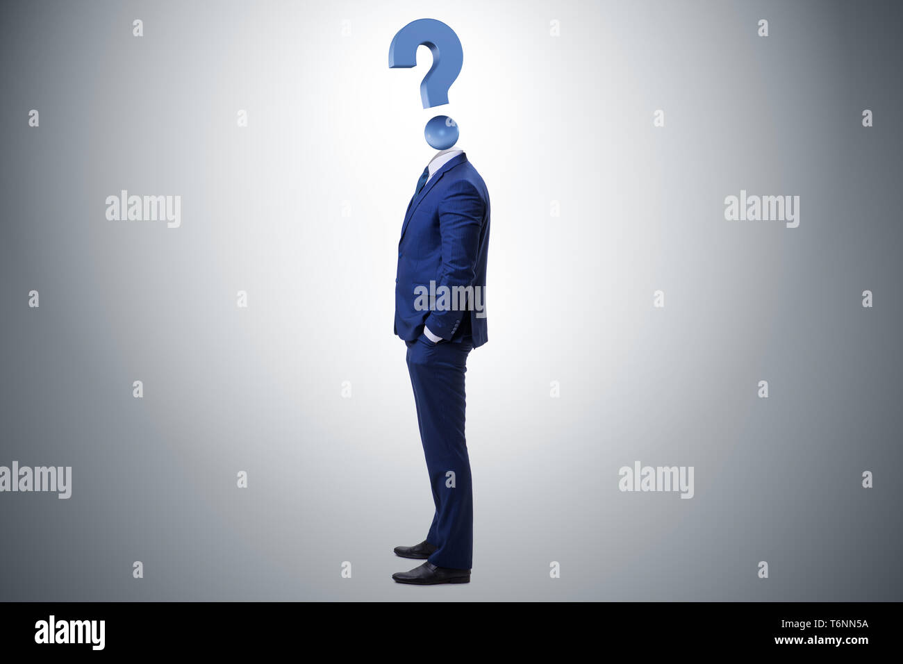 Businessman with question mark instead of his head Stock Photo - Alamy
