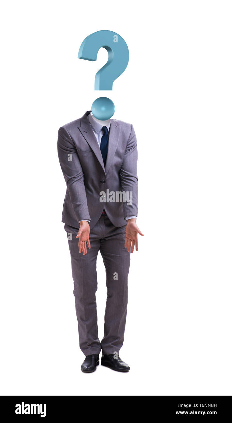 Businessman with question mark instead of his head Stock Photo - Alamy