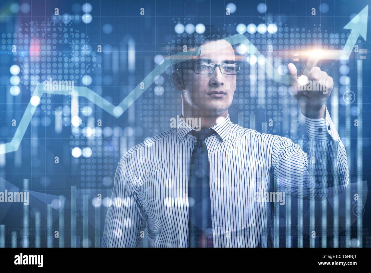 The businessman pressing virtual button on diagram chart Stock Photo ...