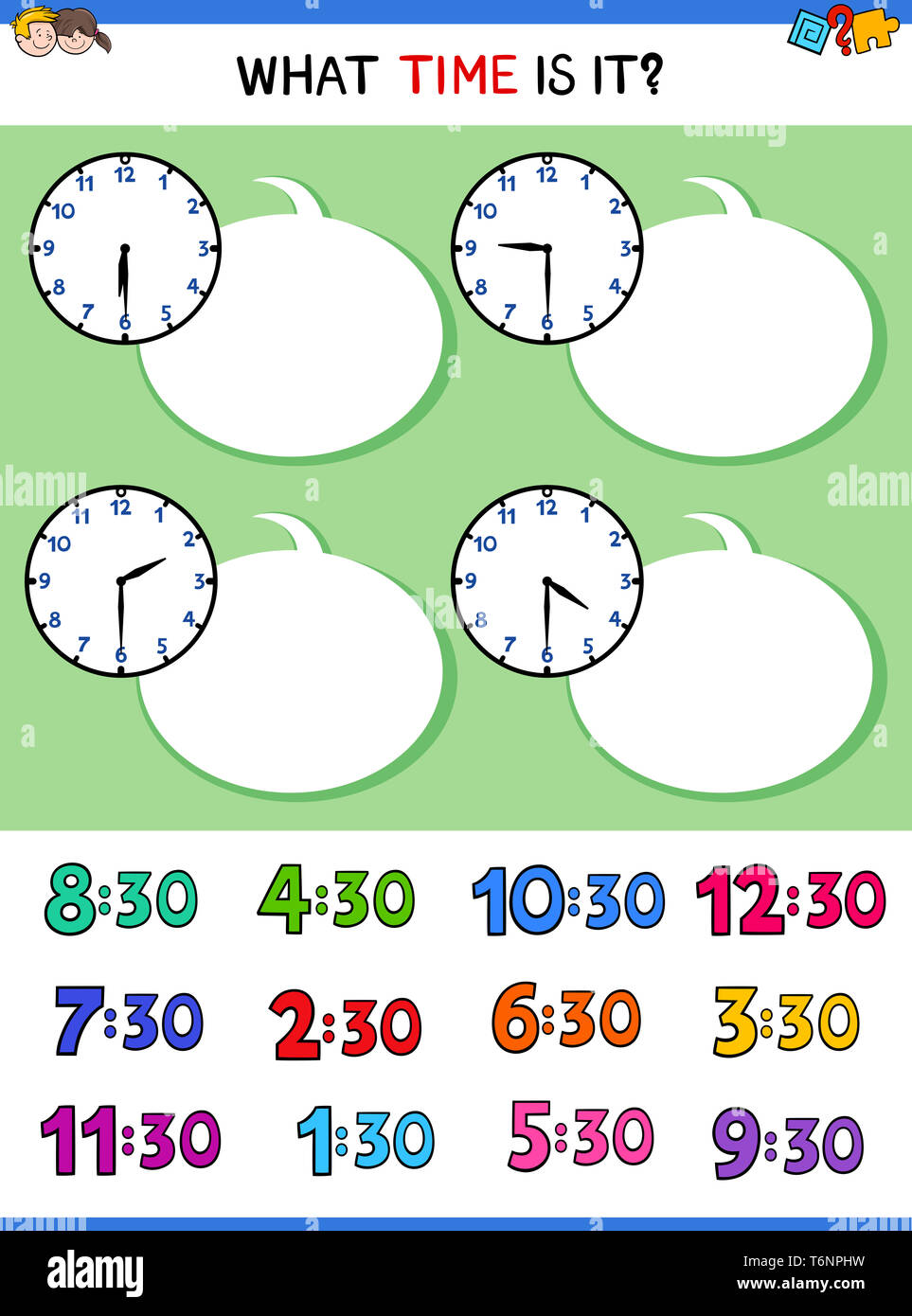telling time with clock face educational activity Stock Photo - Alamy