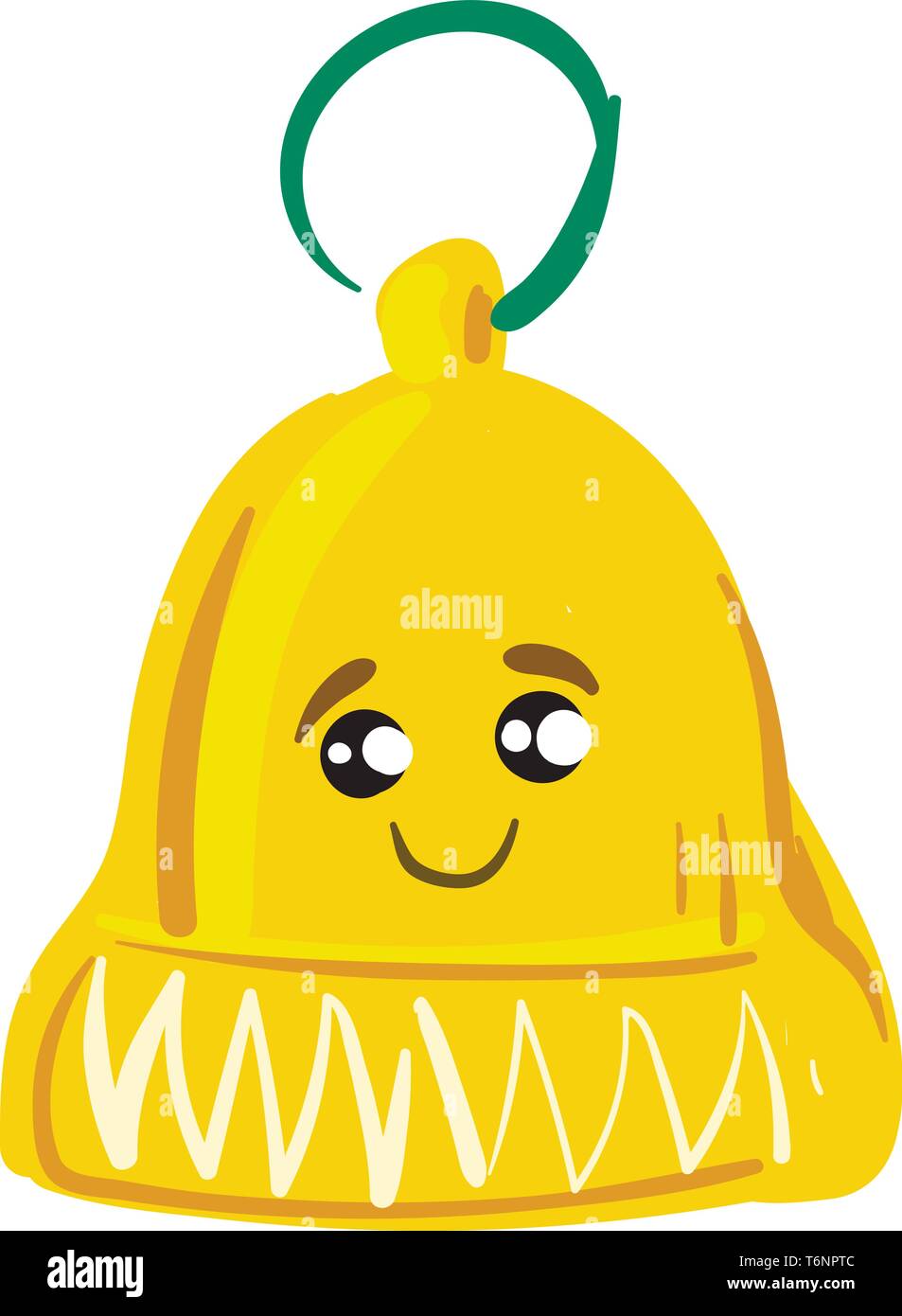 Emoji of a happy golden bell with a green loop has a closed smile ...