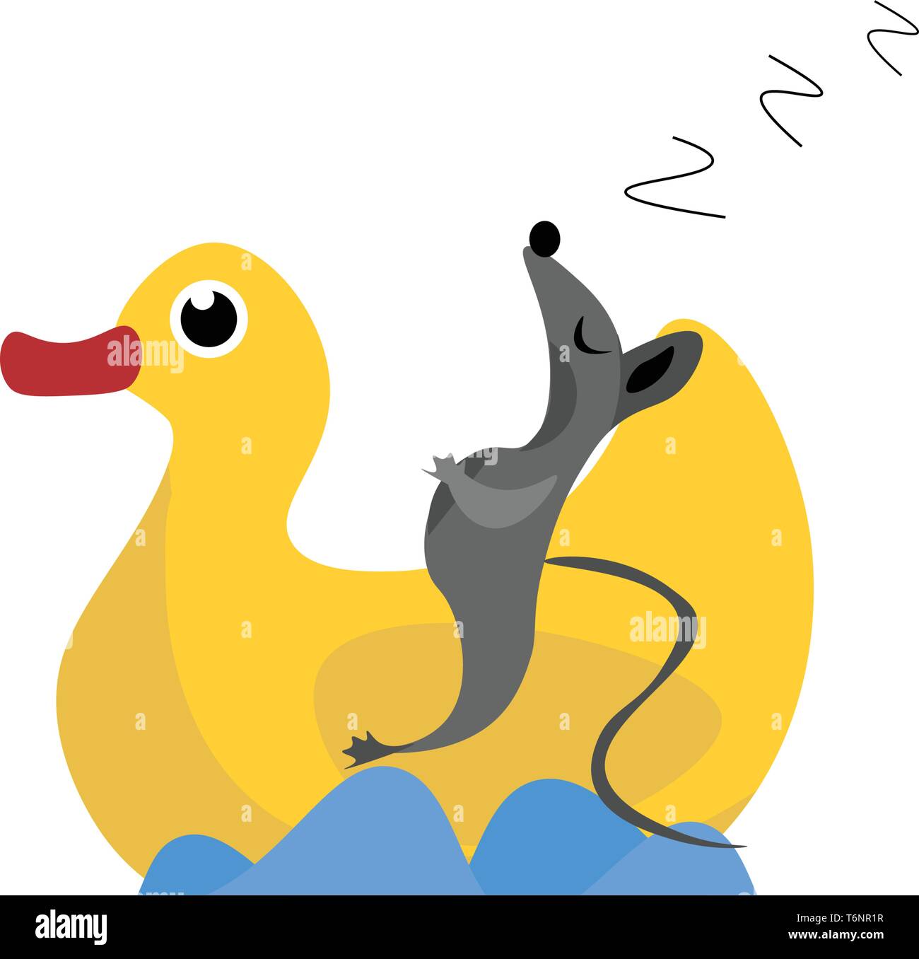 Drawing of a cute little mouse snoring and sleeping on a yellow duck's ...