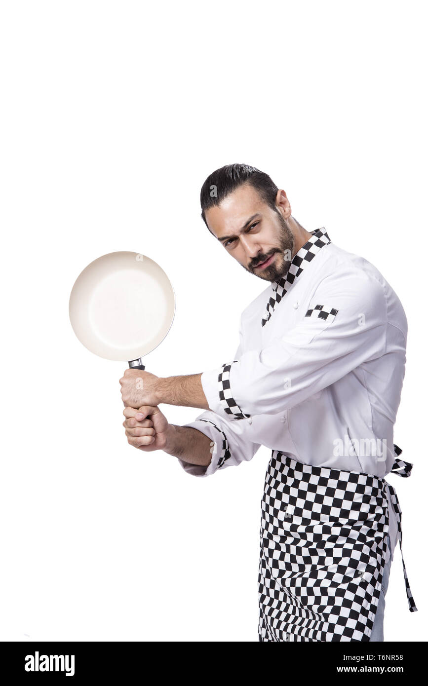 Funny male cook isolated on the white background Stock Photo - Alamy