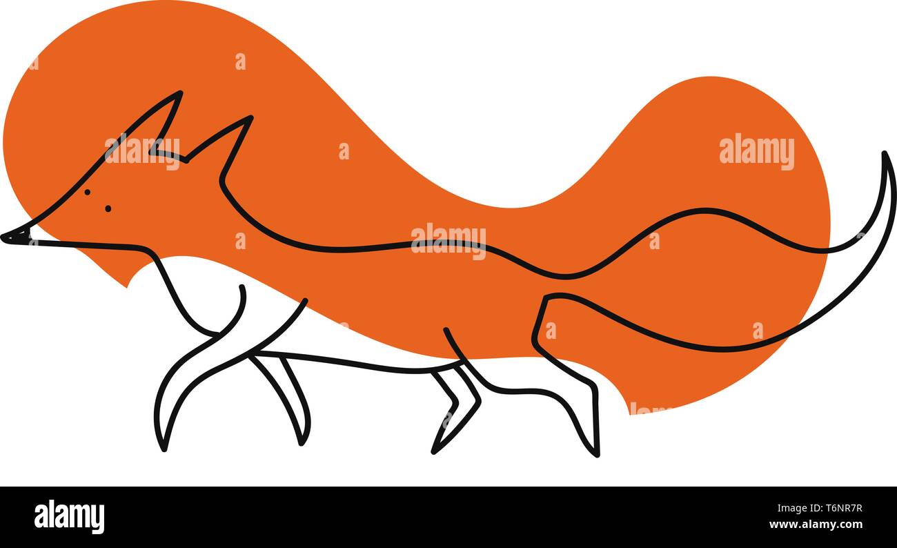 Outline of a fox over an orange heart symbolize love vector color ...