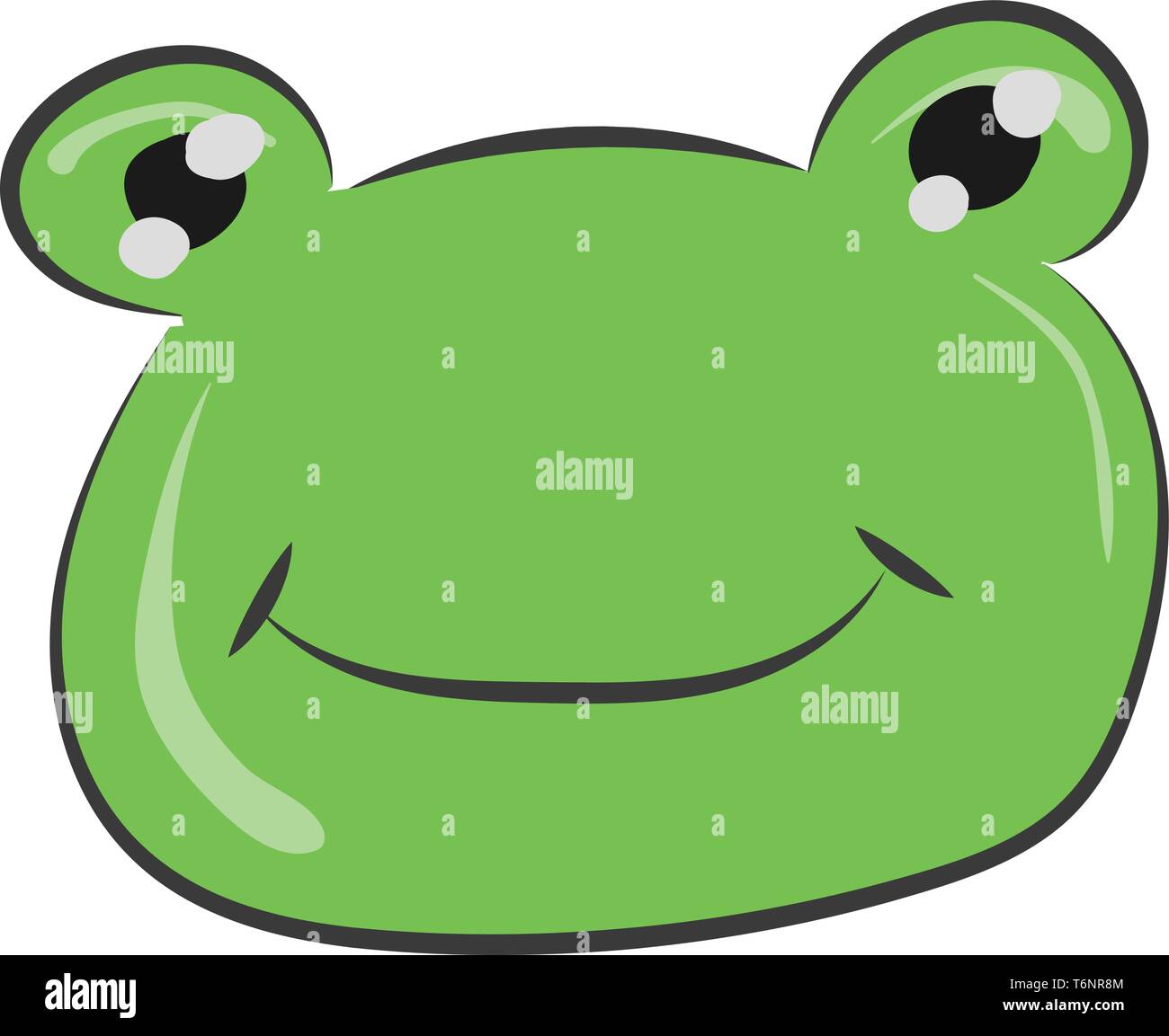 Drawing of the face of a smiling green frog has a round face and two ...