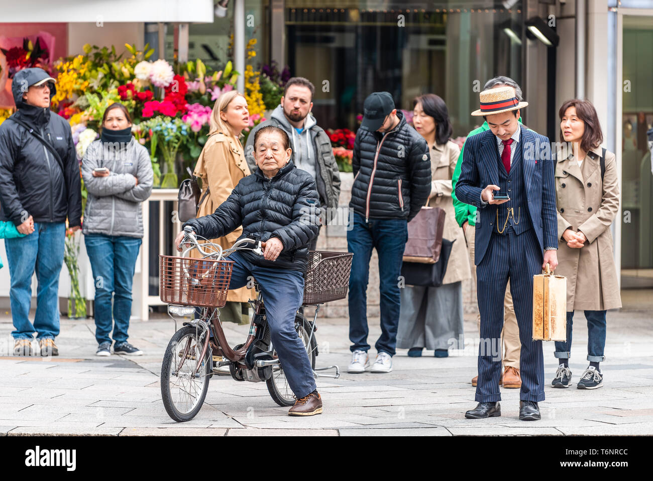Tokyo, Japan - March 31, 2019: Ginza district with many people Japanese ...