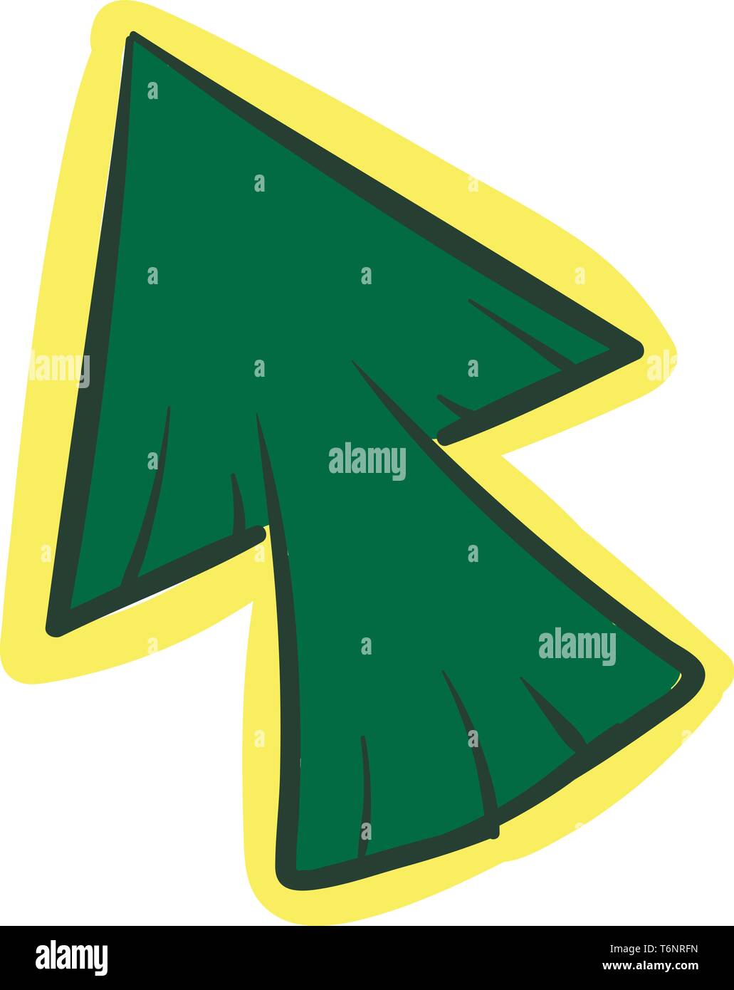 A green-colored mouse arrow with a yellow outline pointed to the up ...