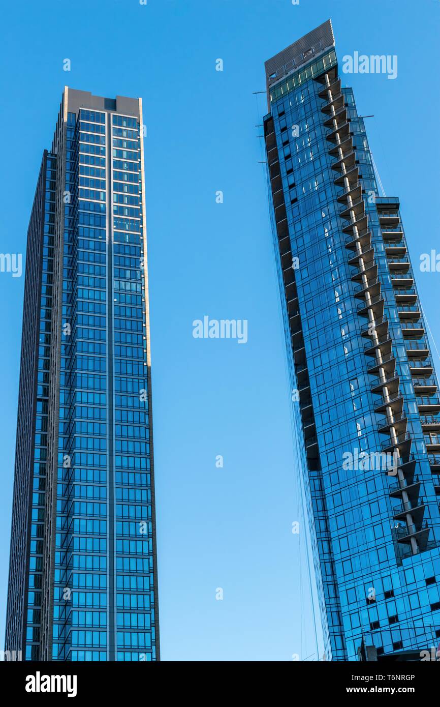 Two very tall Downtown Brooklyn skyscrapers with glass and concrete ...