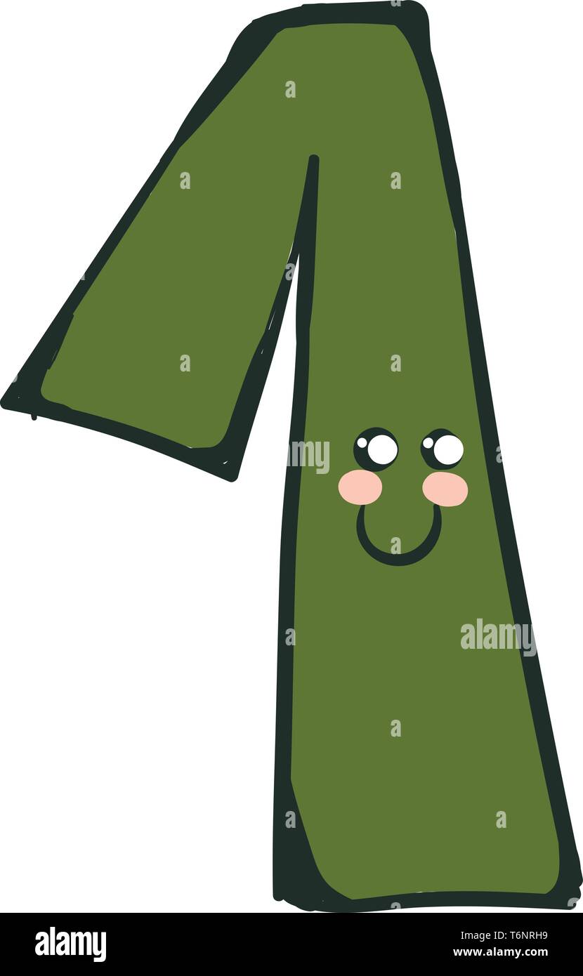 Funny smiling green-colored cartoon number-1 with two bulging eyes ...
