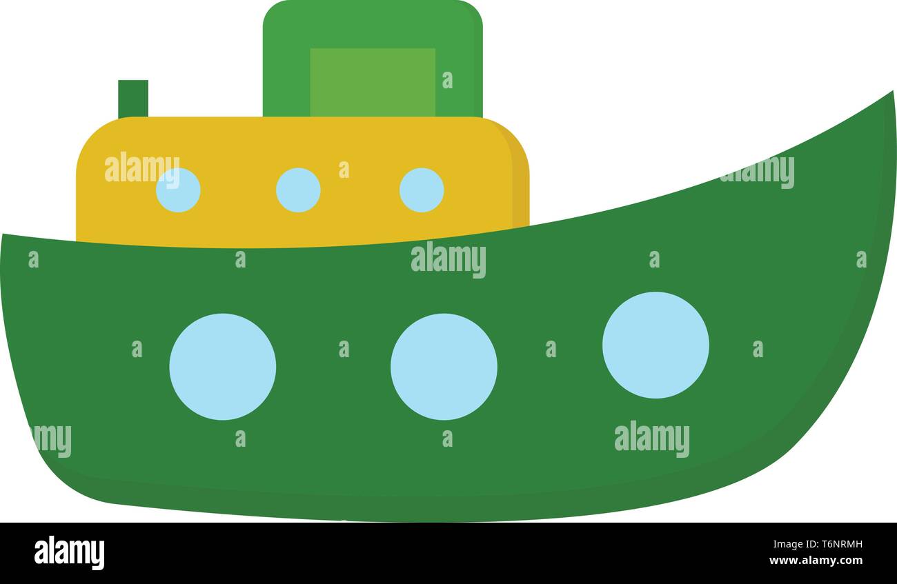 A steamboat ship steam and hull in green color designed with circular ...