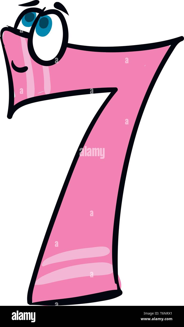 Emoji of number-7 in pink color standing upright is smiling vector ...