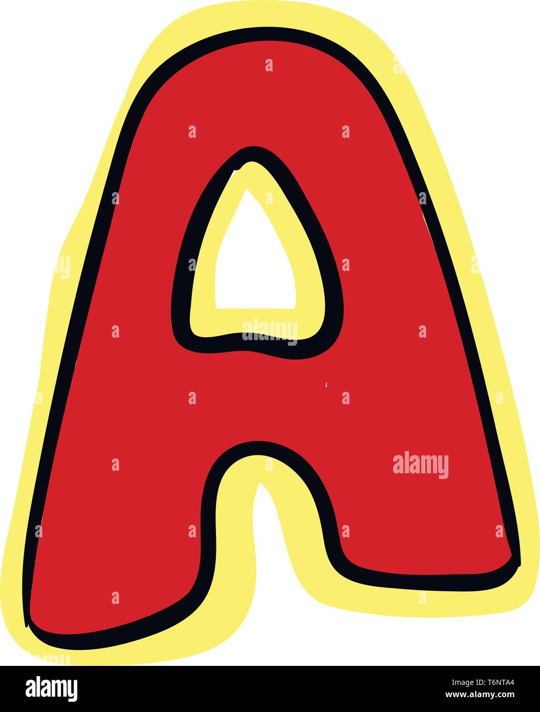 A red-colored alphabetic figurine with a yellow outline represents the ...