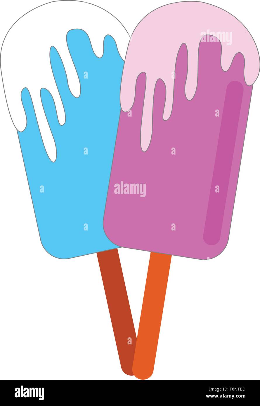 Purple and pale blue popsicles with white vanilla flavor dripping from ...