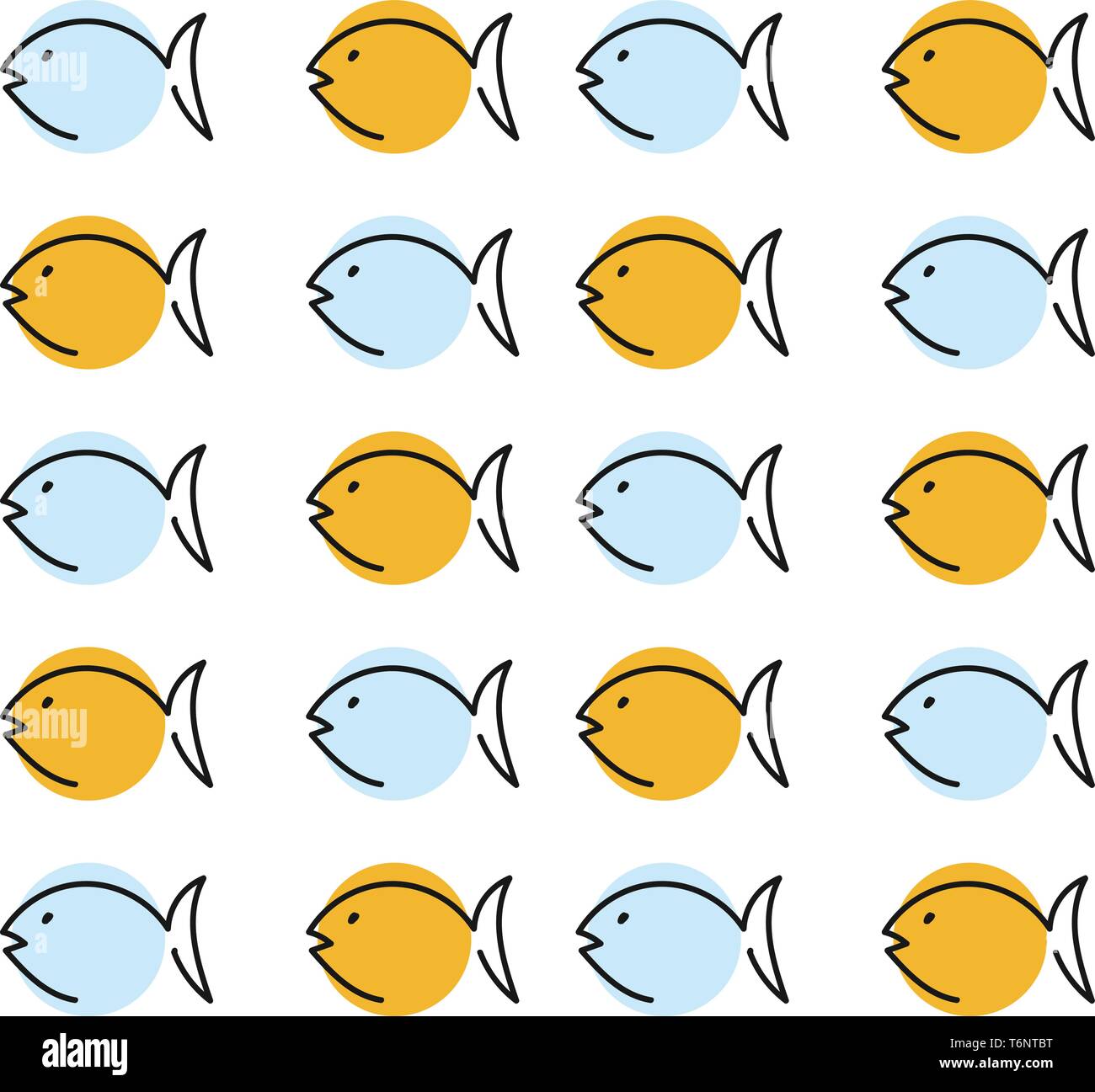A pattern of blue and orange colored fish arranged alternately in five ...