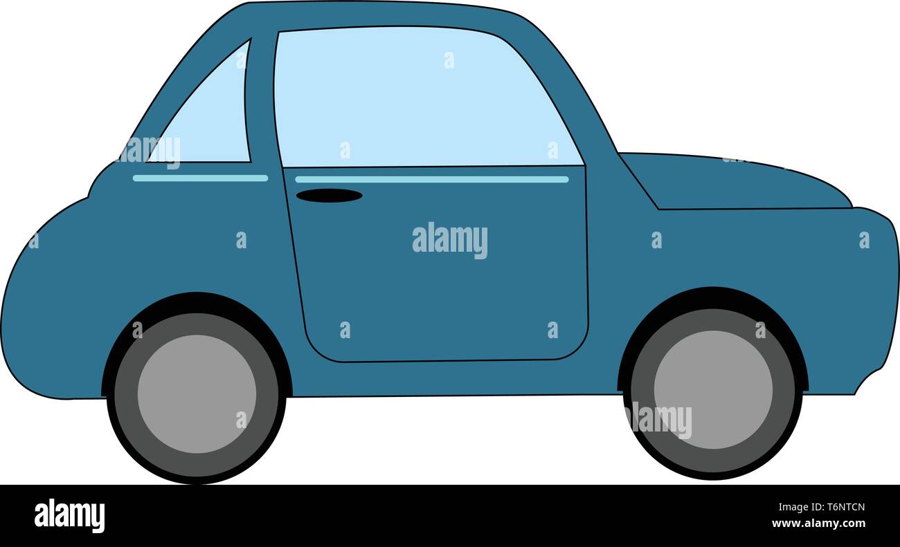 Painting of a blue car set with pale blue windows and black wheels is ...