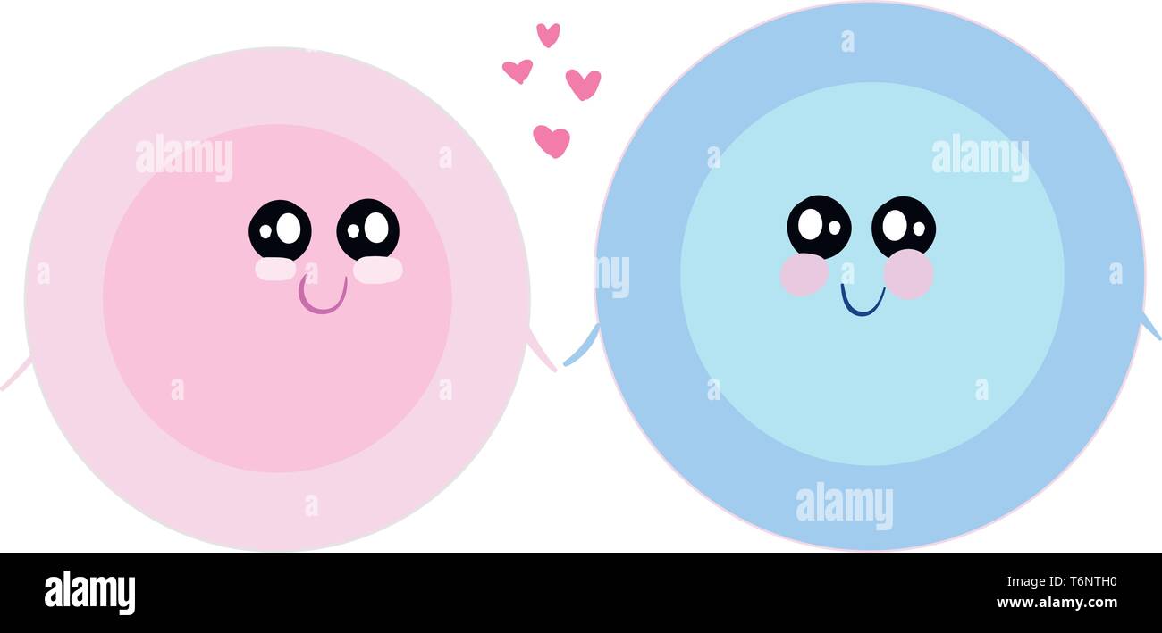 Painting of two love plate in pink and blue colors centered with pink ...