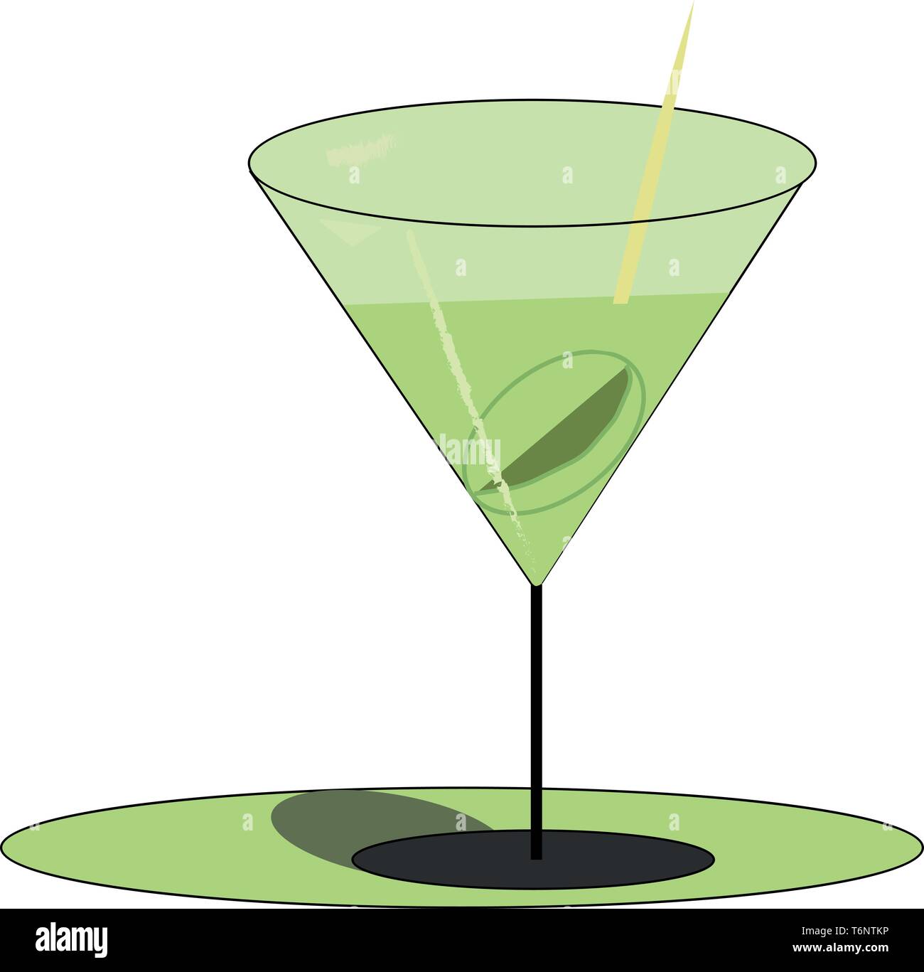 Green-colored martini drink filled in elegant party glassware with a ...