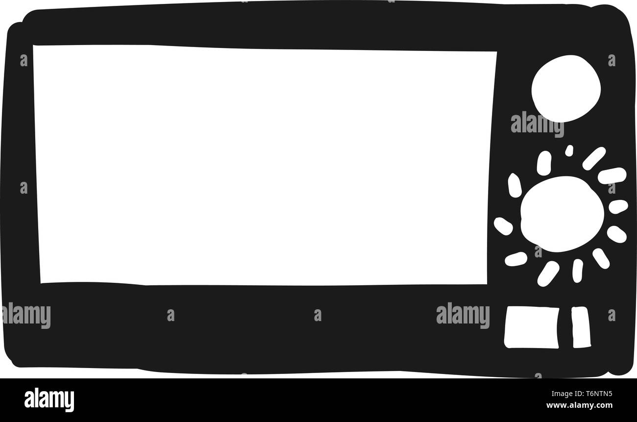 Drawing of a black-colored smart and compact designed microwave oven ...