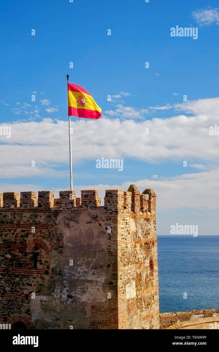 the spain flag on the fortress Stock Photo - Alamy
