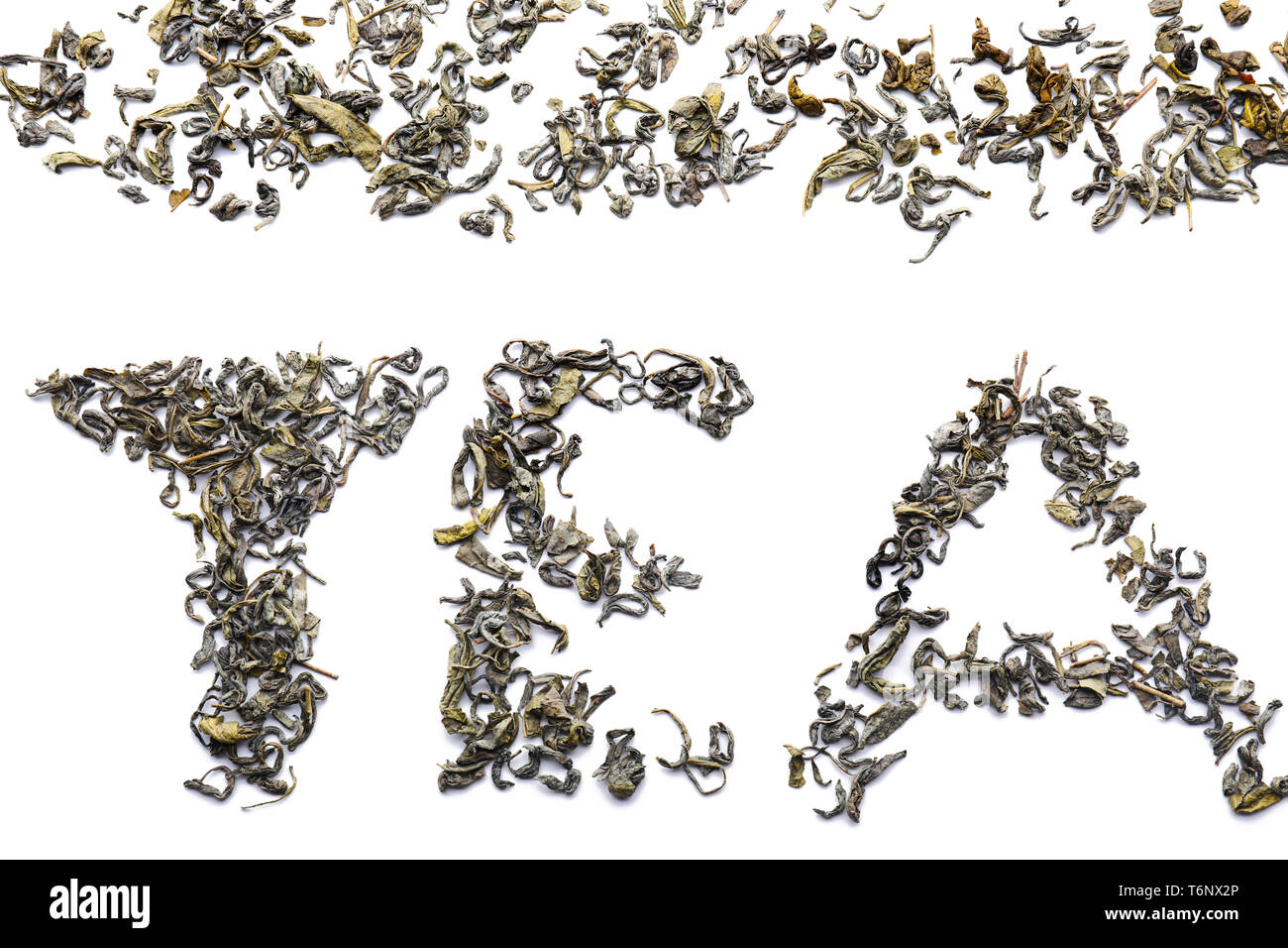 Word TEA made of dry leaves on white background Stock Photo - Alamy
