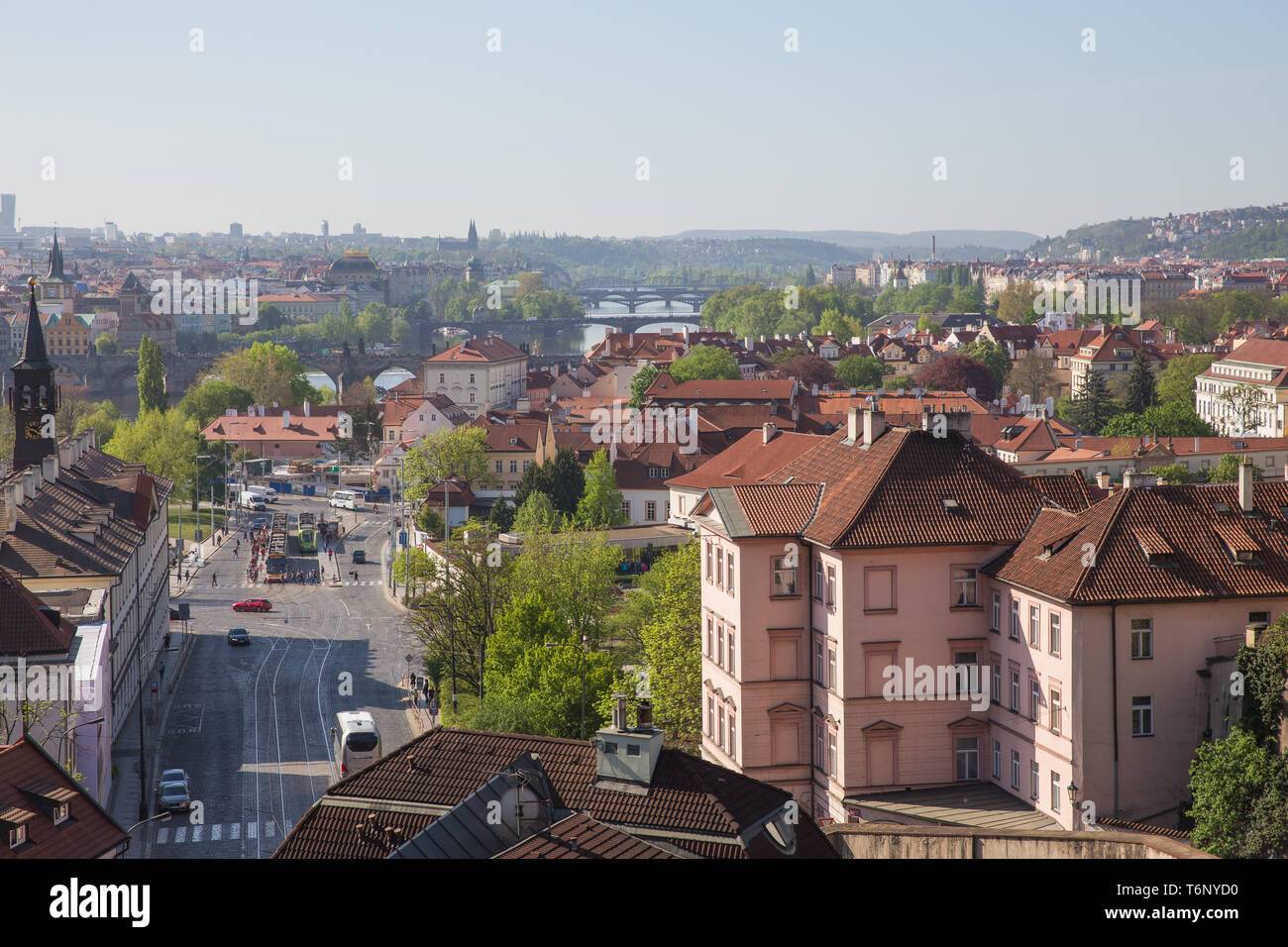 City Prague, Czech Republic. City street with buildings and roofs ...