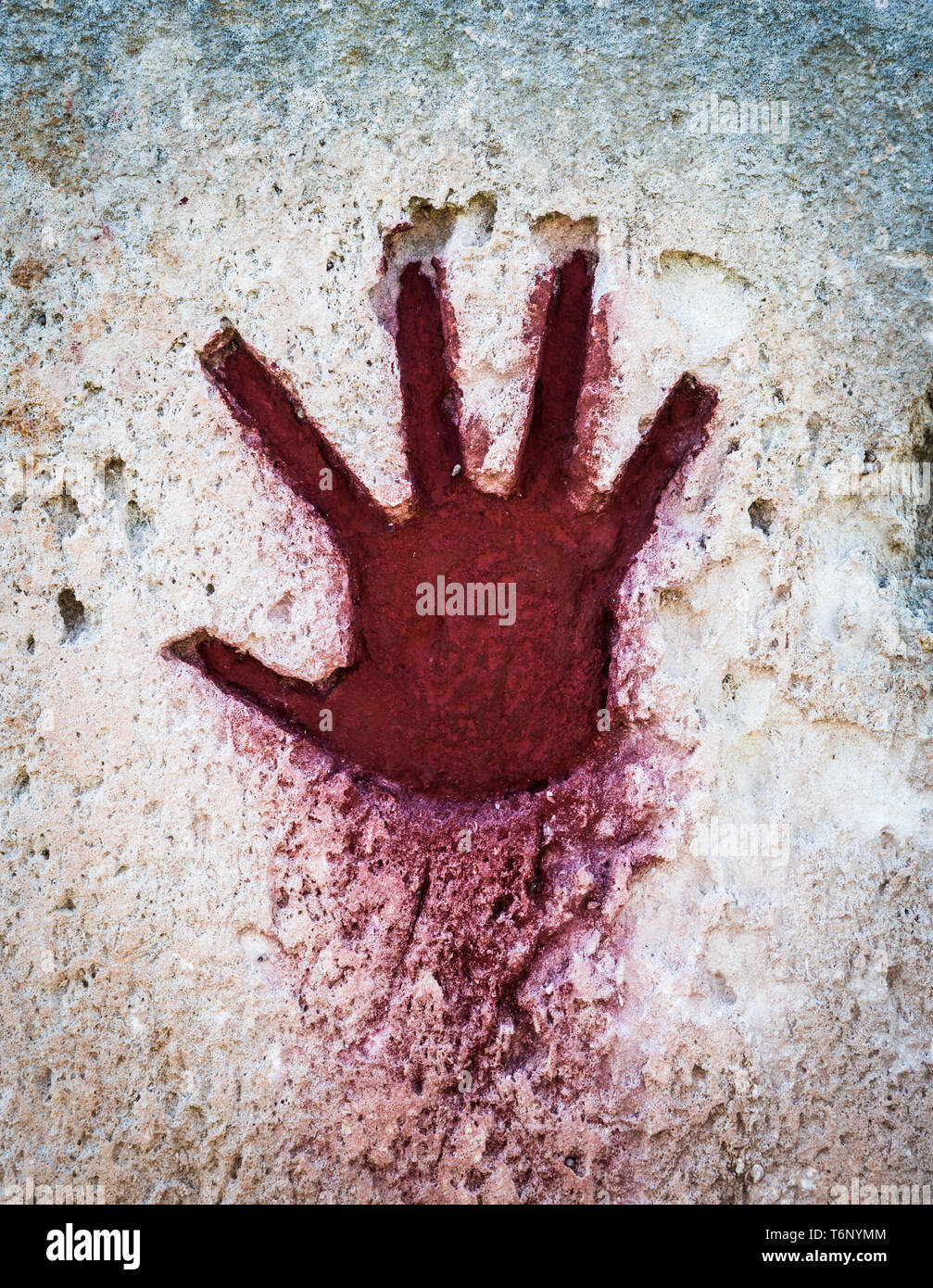 Red hand on stone - graphic gothic element Stock Photo - Alamy