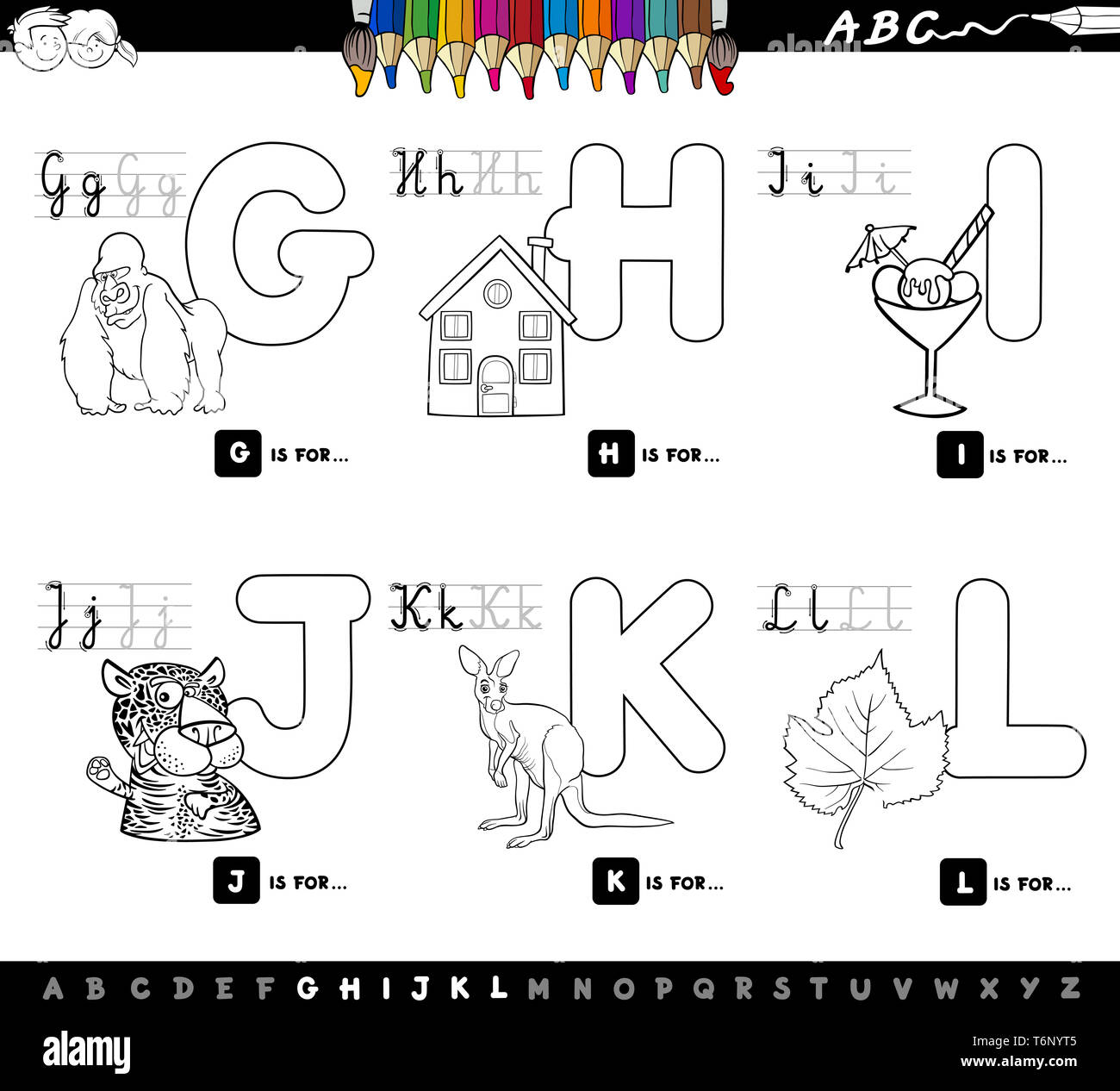 educational cartoon alphabet for kids color book Stock Photo - Alamy