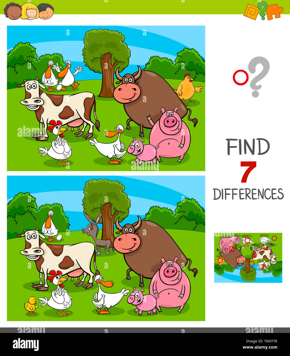 differences game with farm animal characters Stock Photo - Alamy