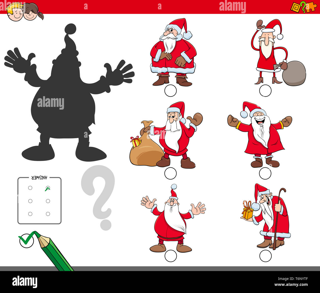 shadows game with cartoon Christmas Santa characters Stock Photo - Alamy