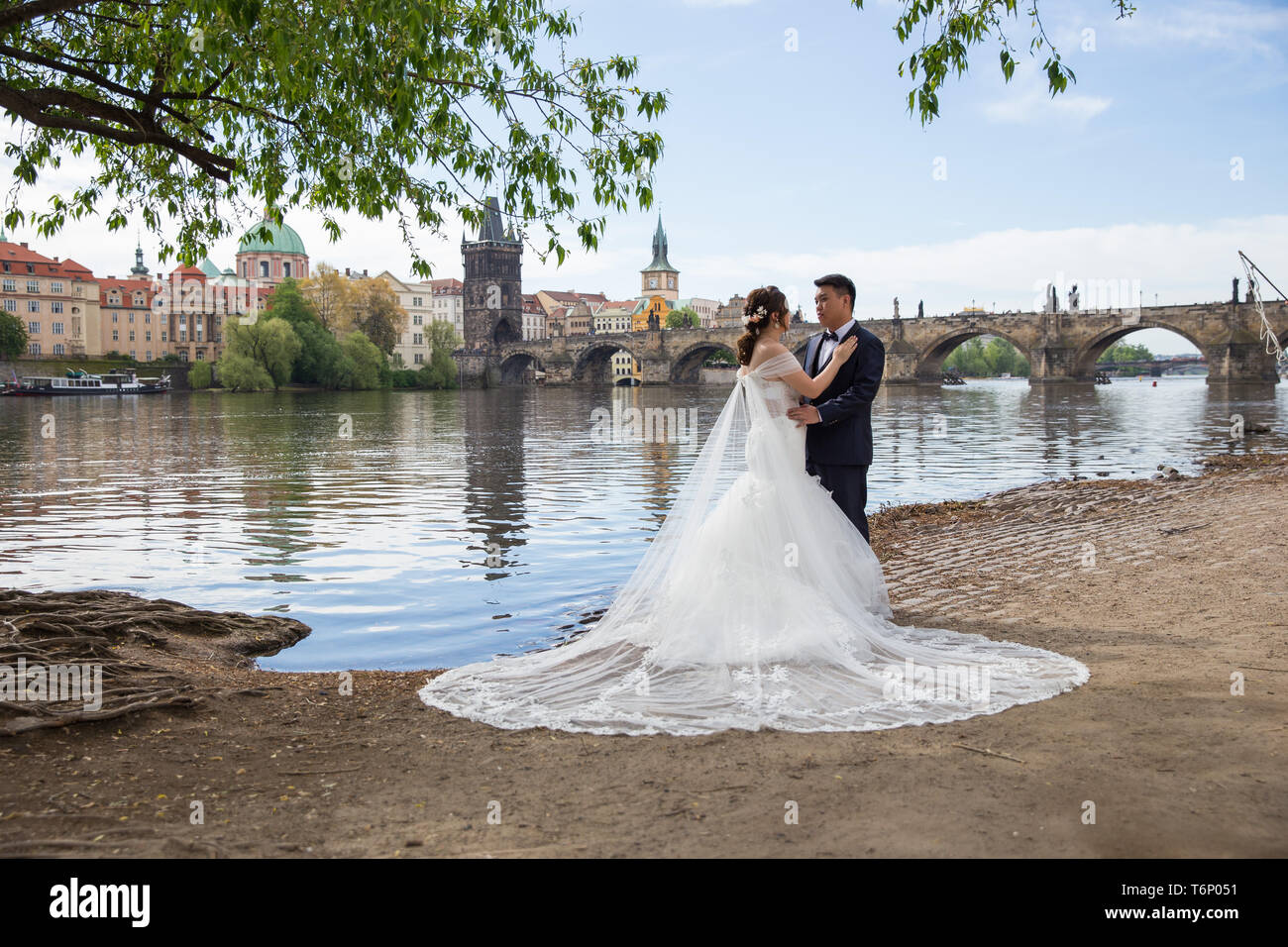 City Prague, Czech Republic. Weddings models pose, photo session ...