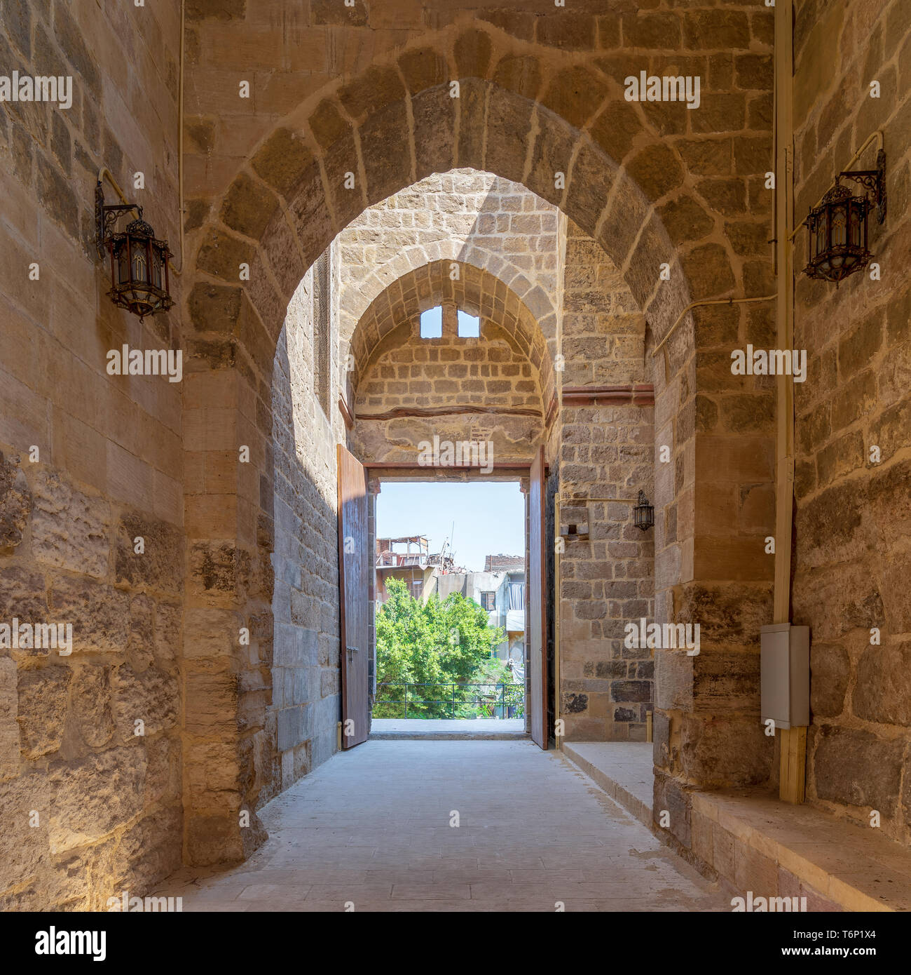 Passage at Al-Muayyad Bimaristan (hospital) historic building with ...