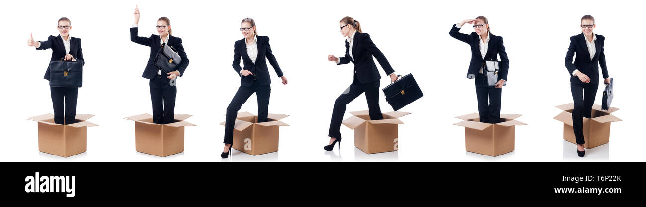 Woman in thinking out of box concept Stock Photo - Alamy