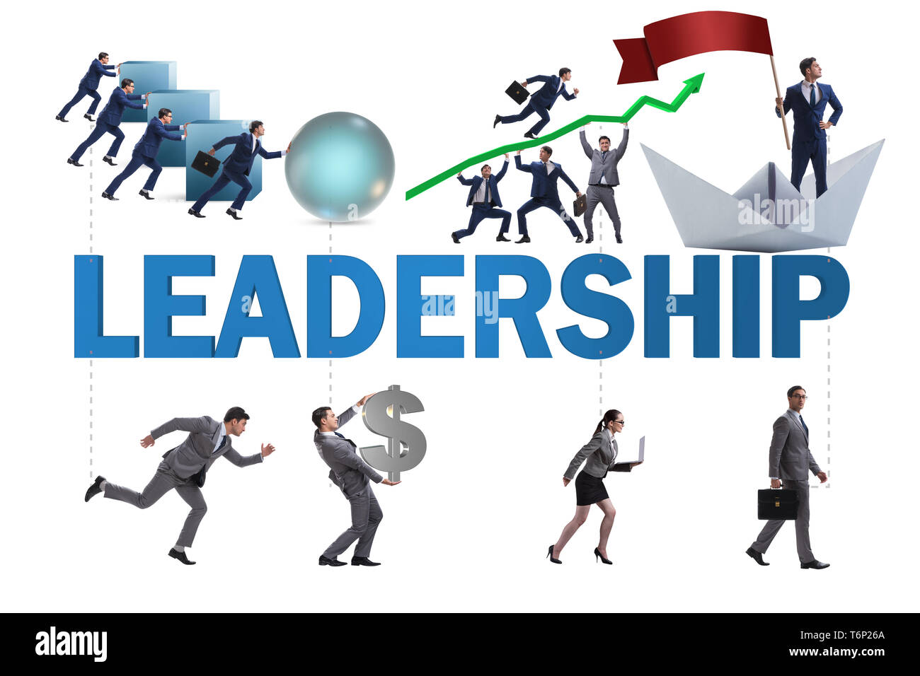 Concept of leadership with many business situations Stock Photo - Alamy