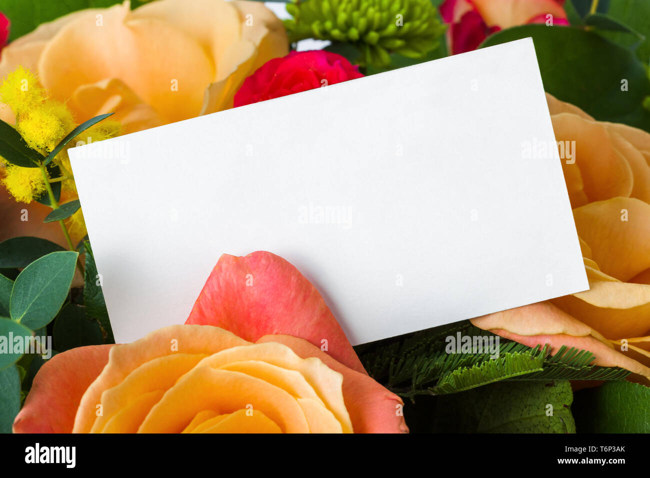 Roses bouquet and paper card Stock Photo - Alamy