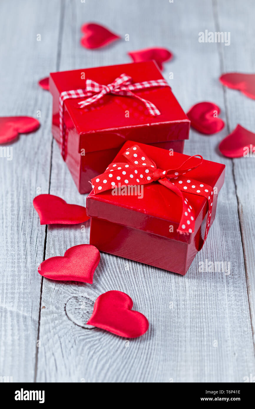 Red gift boxes Stock Photo - Alamy