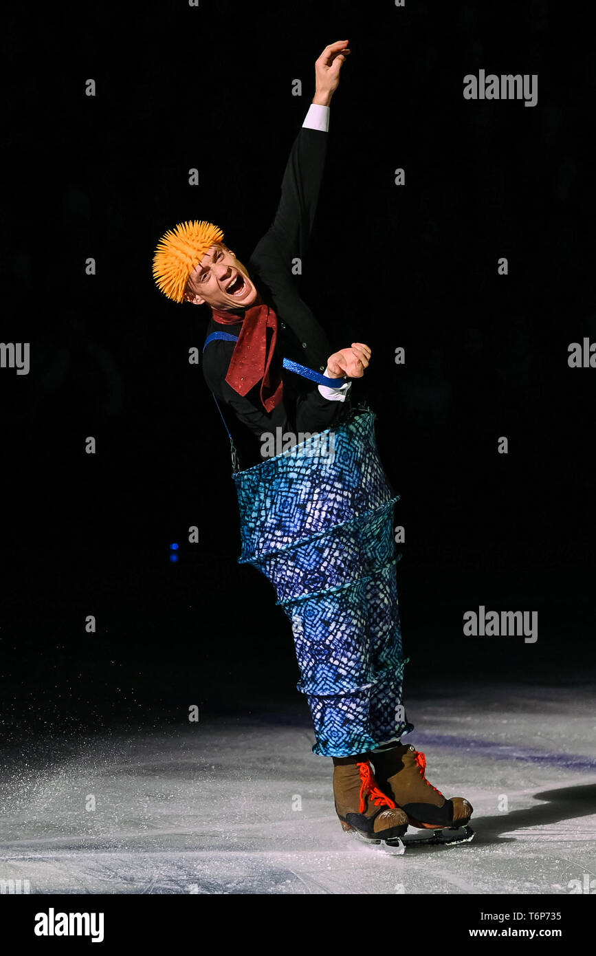 Laval, Quebec. 01st May, 2019. Kurt Browning dressed as a clown skates ...