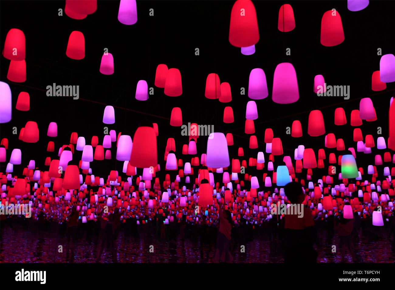 Qingdao. 2nd May, 2019. Visitors view a holographic light show in the ...