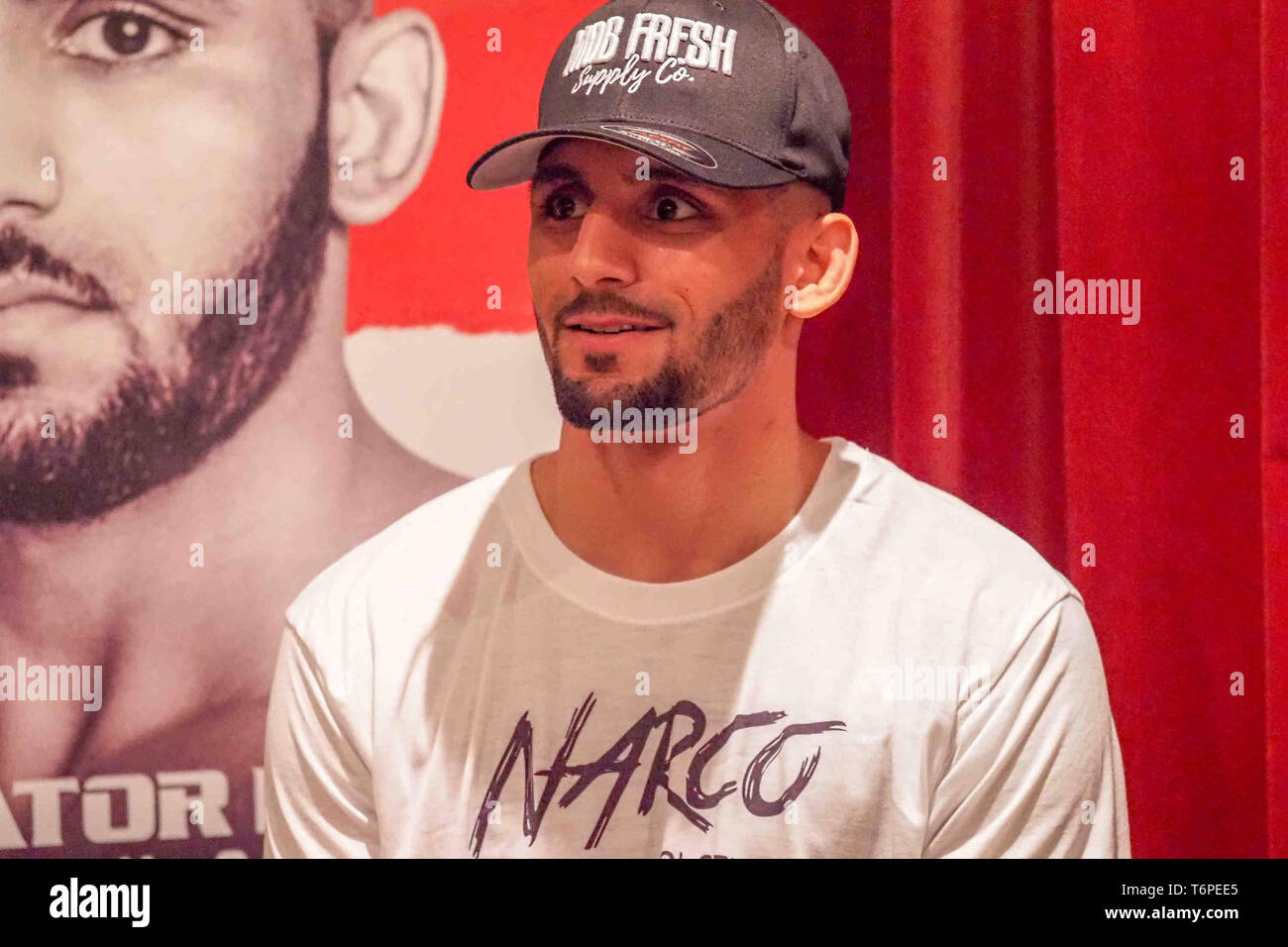 Birmingham, UK. 2nd May 2019. Aiden Lee talks with the media at ...