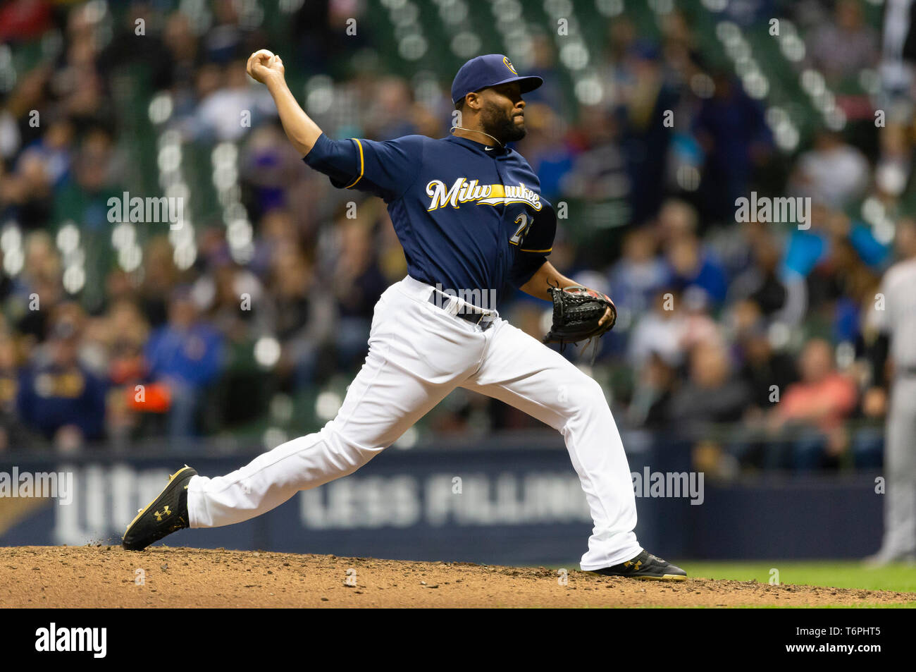 Milwaukee, WI, USA. 1st May, 2019. Milwaukee Brewers pitcher Jay ...