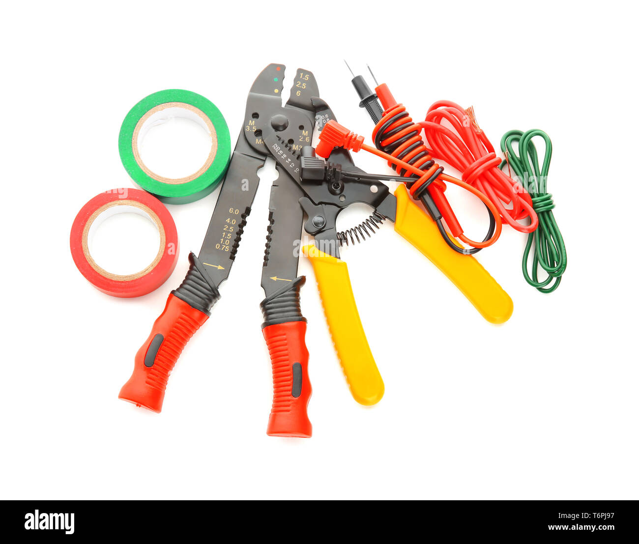 Different electrical tools on white background, top view Stock Photo ...