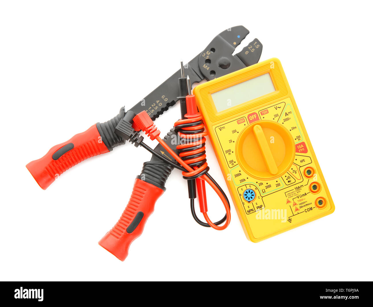 Different electrical tools on white background, top view Stock Photo ...