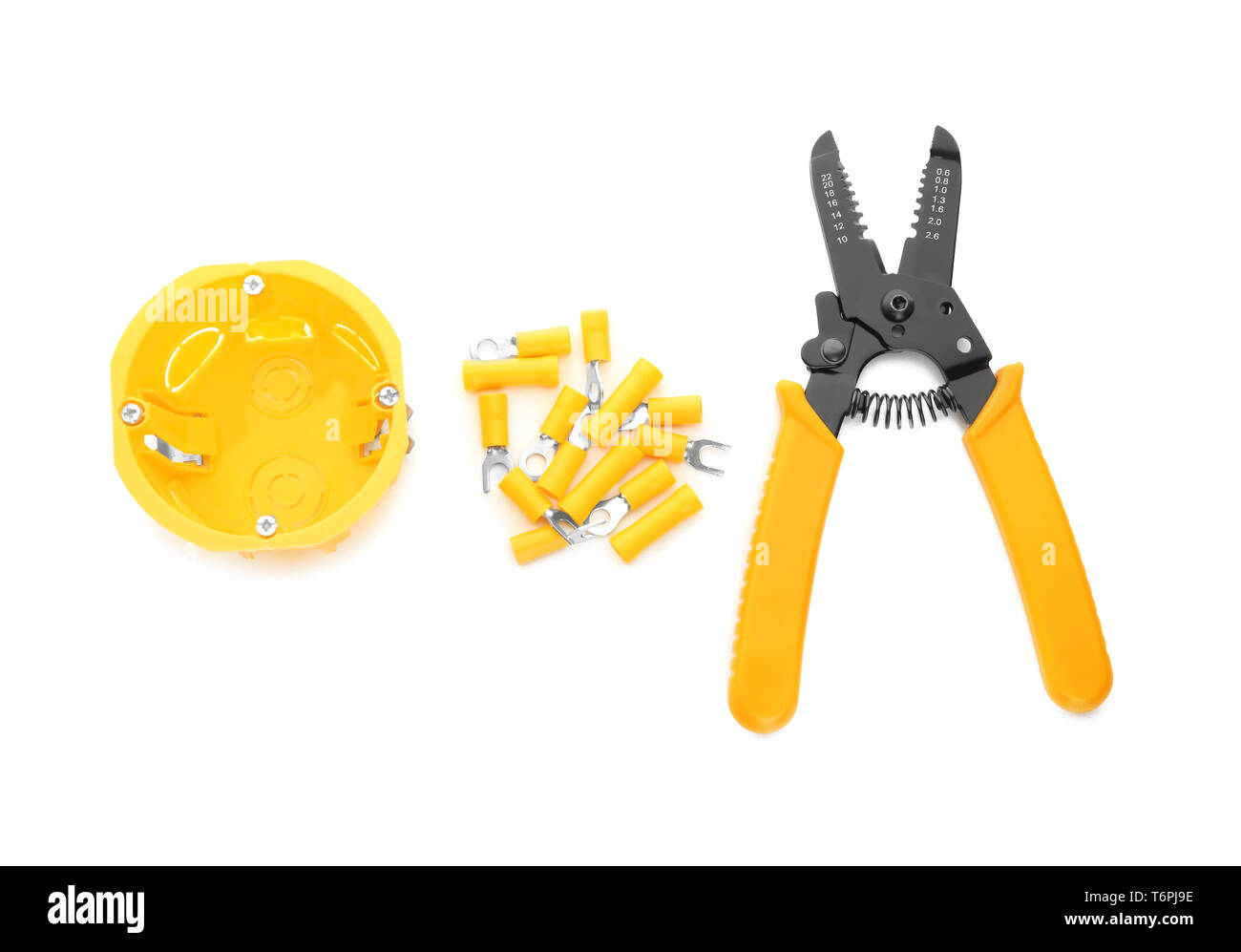 Different electrical tools on white background, top view Stock Photo ...