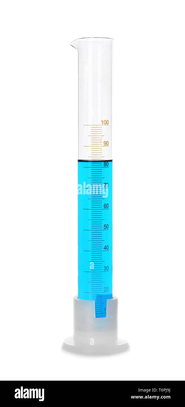 Test tube with blue liquid on white background Stock Photo - Alamy