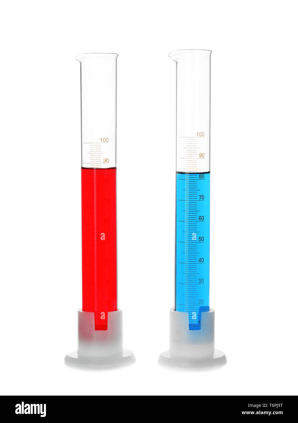 Test tubes with red and blue liquids on white background Stock Photo ...