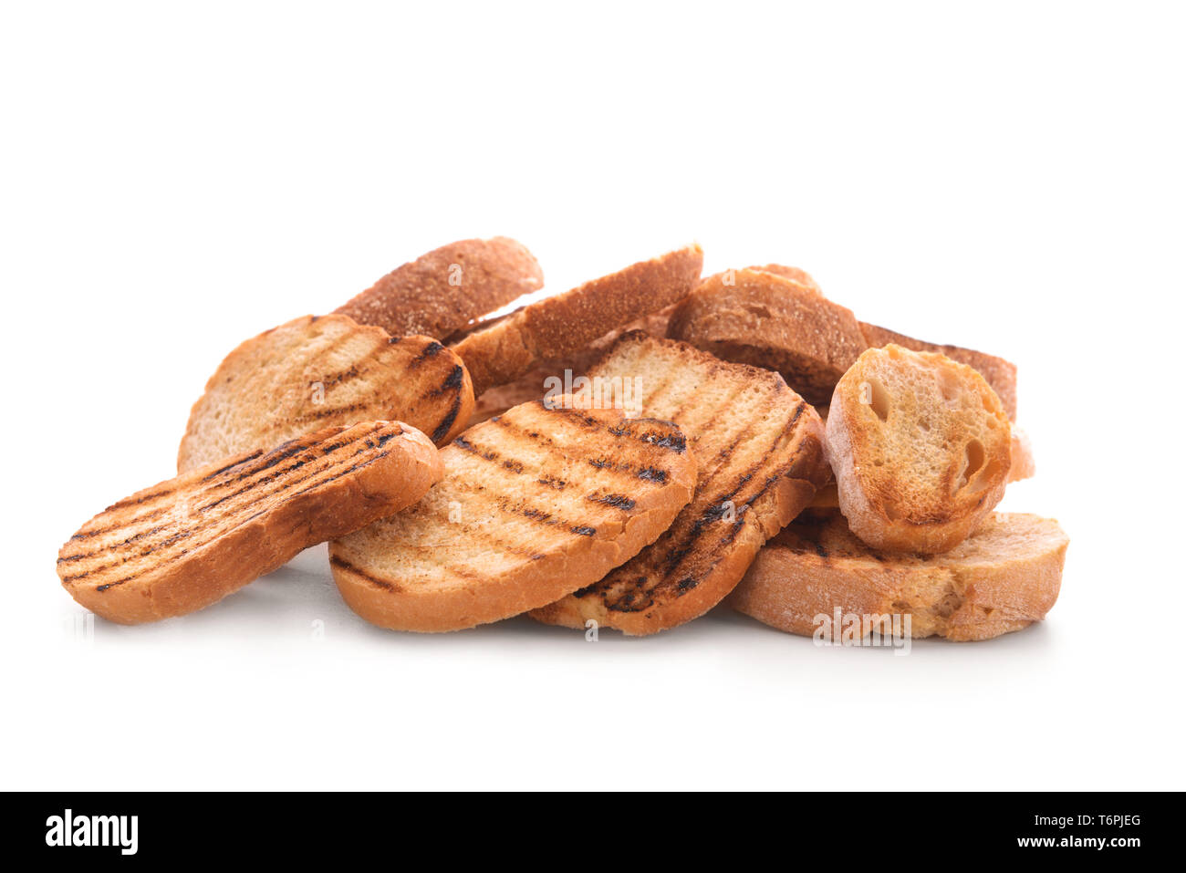 Tasty toasted bread on white background Stock Photo - Alamy