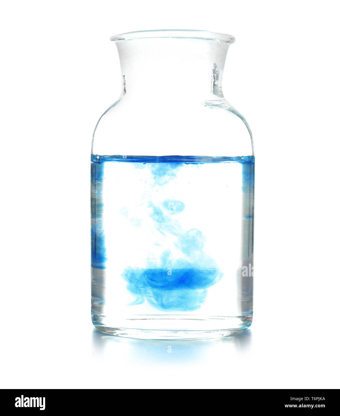 Flask with blue liquid on white background Stock Photo - Alamy