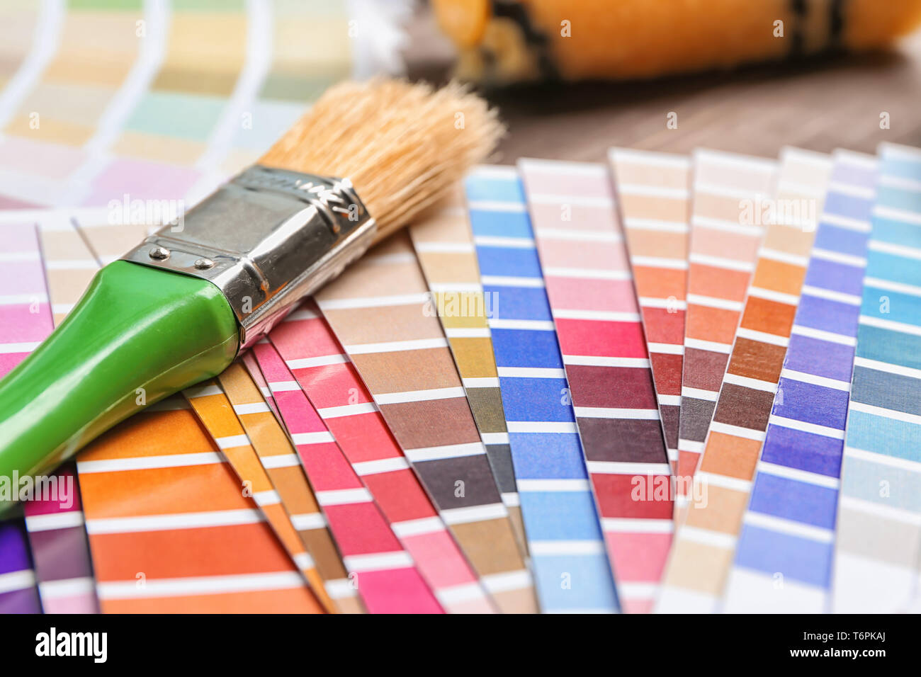 Paint color samples with brush, closeup Stock Photo - Alamy
