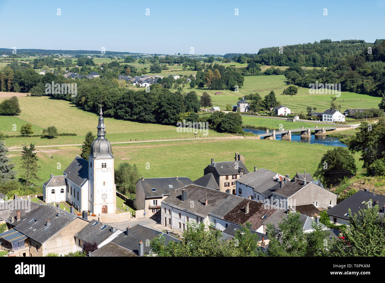 Aerial view of Chassepierre, picturesque village in Belgian Ardennes ...